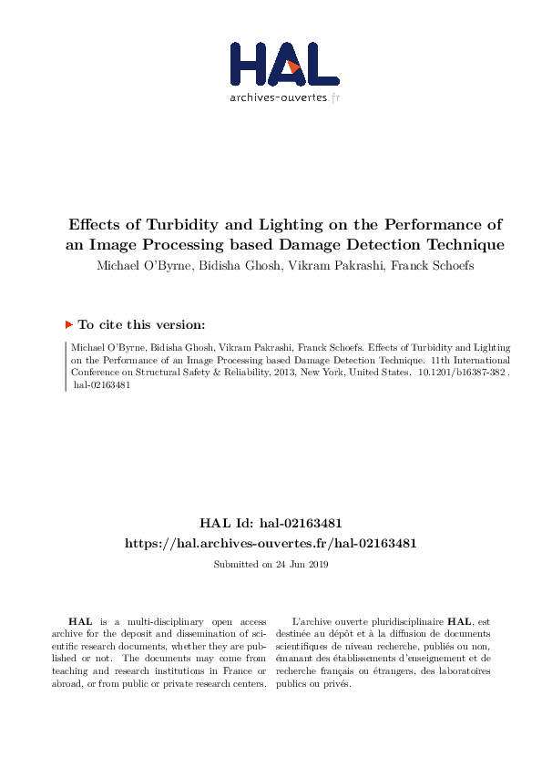 (PDF) Effects of turbidity and lighting on the performance of an image processing based damage ...