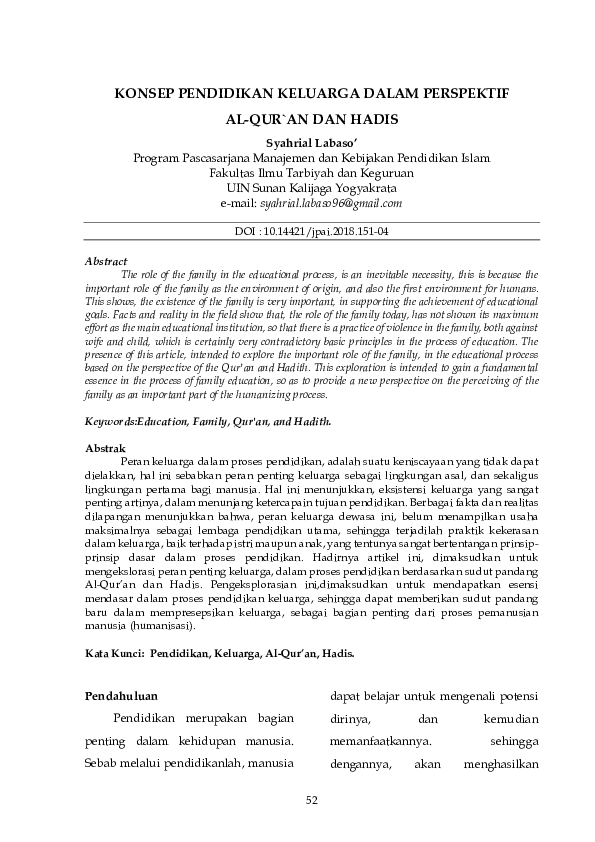 (PDF) Konsep Pendidikan Keluarga Dalam Perspektif Al-Quran Dan Hadis