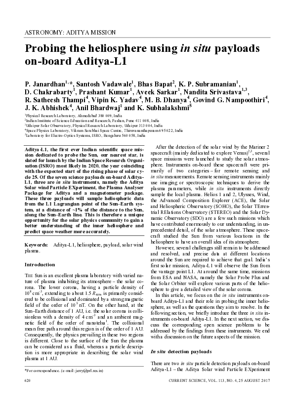 (PDF) Probing the Heliosphere Using in Situ Payloads On-Board Aditya-L1