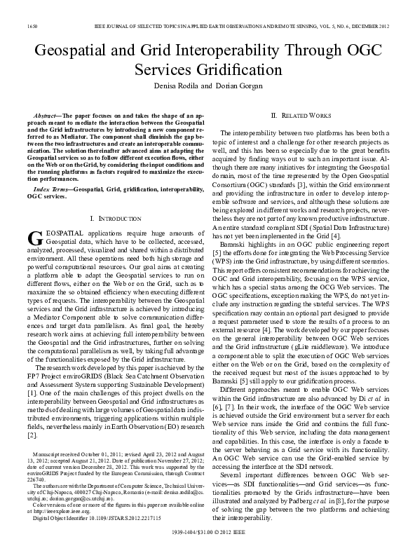 (PDF) Geospatial and Grid Interoperability Through OGC Services Gridification