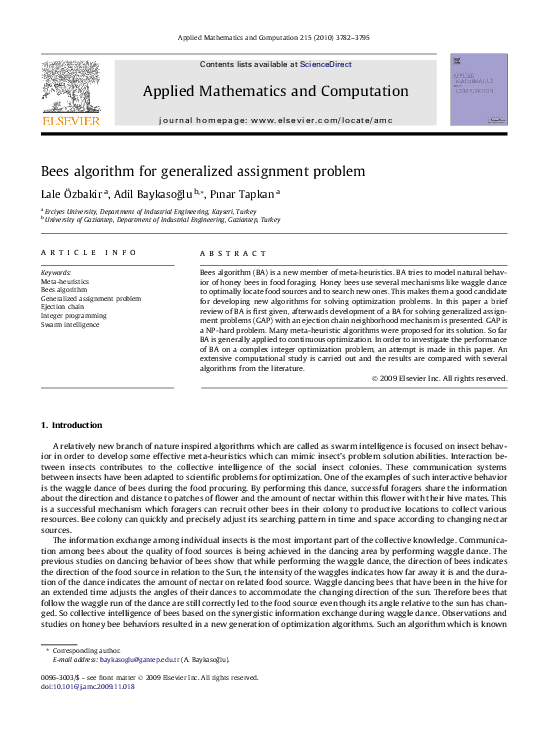 (PDF) Bees algorithm for generalized assignment problem
