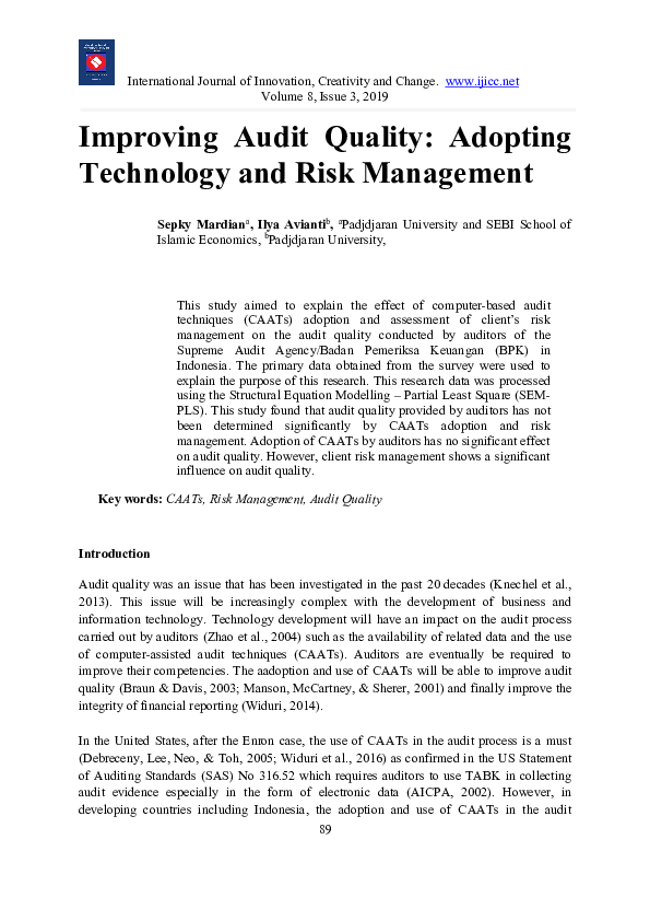 (PDF) Improving Audit Quality: Adopting Technology and Risk Management