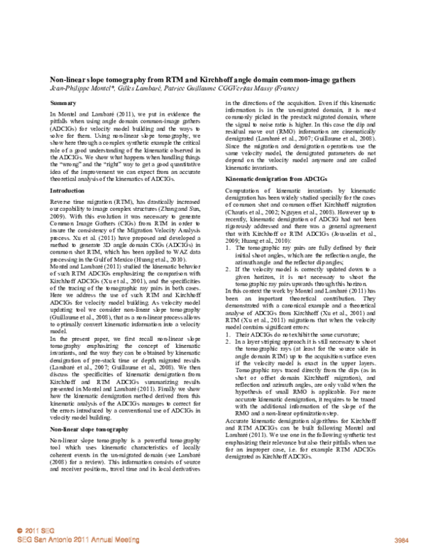 (PDF) Non‐linear slope tomography from RTM and Kirchhoff angle domain ...