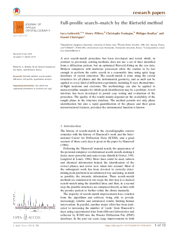 (PDF) Full-profile search–match by the Rietveld method