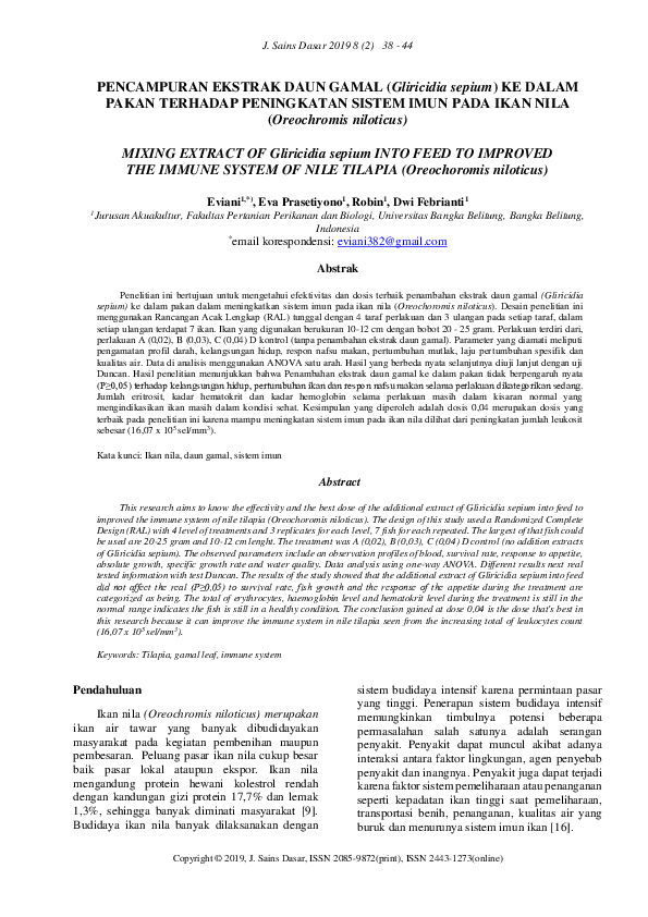 (PDF) Pencampuran Ekstrak Daun Gamal (Gliricidia sepium) ke dalam Pakan ...