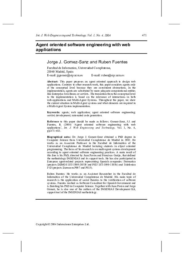 (PDF) Agent oriented software engineering with web applications