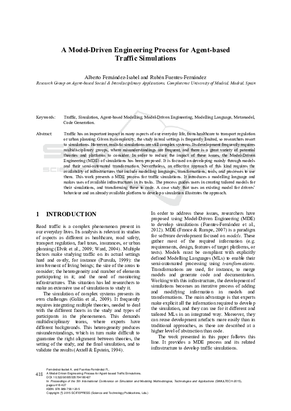 (PDF) A Model-Driven Engineering Process for Agent-based Traffic Simulations