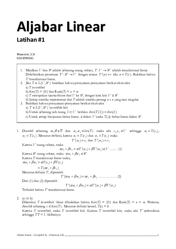 (PDF) Soal-Jawab Aljabar Linear (S2 Matematika)