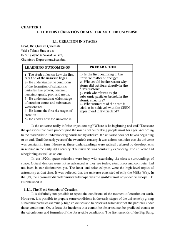 (PDF) THE FIRST CREATION OF MATTER AND THE UNIVERSE