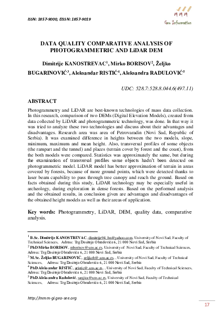 (PDF) Data quality comparative analysis of photogrammetric and Lidar DEM