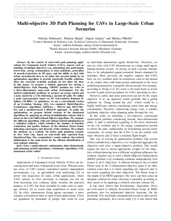 (PDF) Multi-objective 3D Path Planning for UAVs in Large-Scale Urban Scenarios