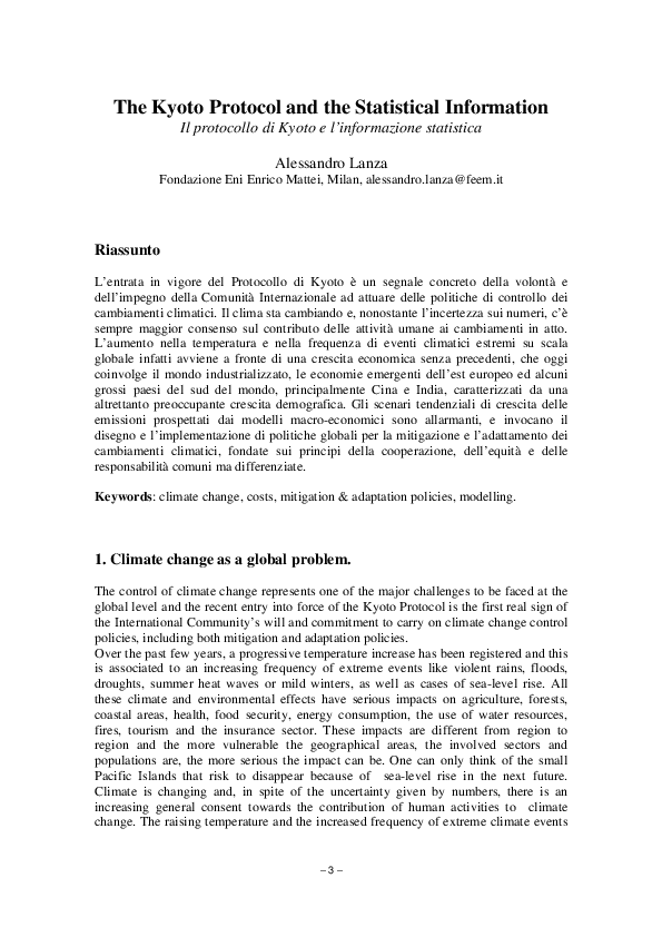 (PDF) The Kyoto Protocol and the Statistical Information