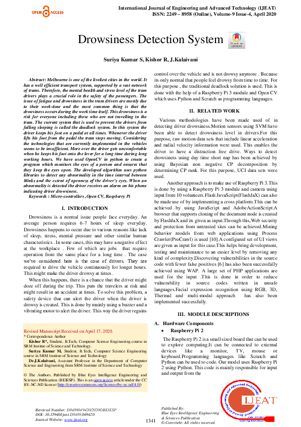 Pdf Drowsiness Detection System