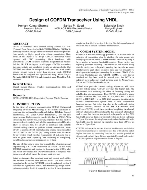 (PDF) COFDM Transceiver Design with VHDL & FEC