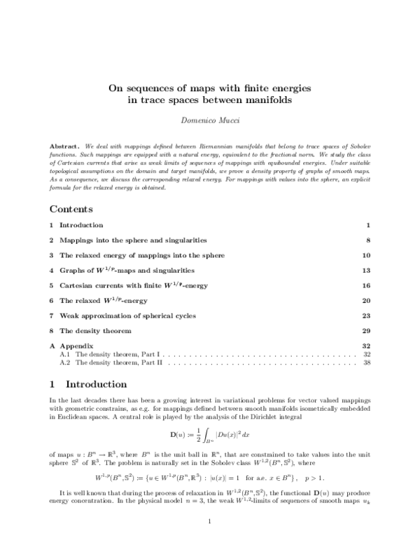 (PDF) On sequences of maps with finite energies in trace spaces between manifolds