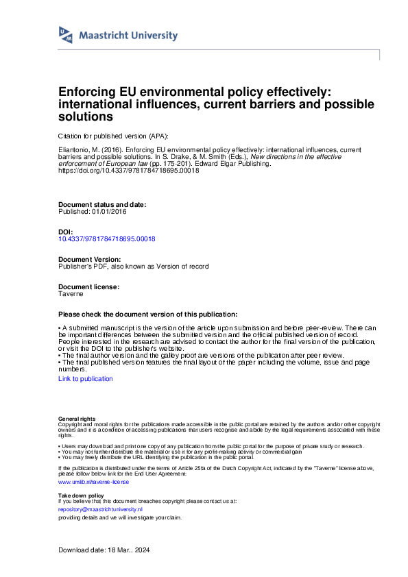 (PDF) Enforcing EU environmental policy effectively: international ...