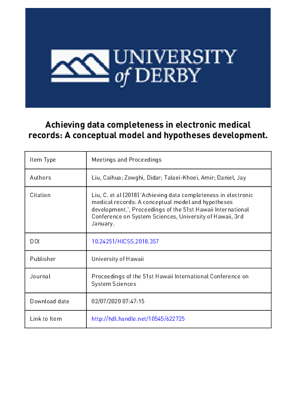 (PDF) Achieving Data Completeness in Electronic Medical Records: A ...