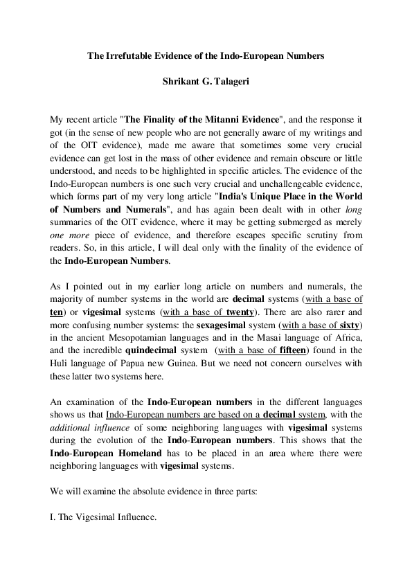 (PDF) The Irrefutable Evidence of the Indo-European Numbers