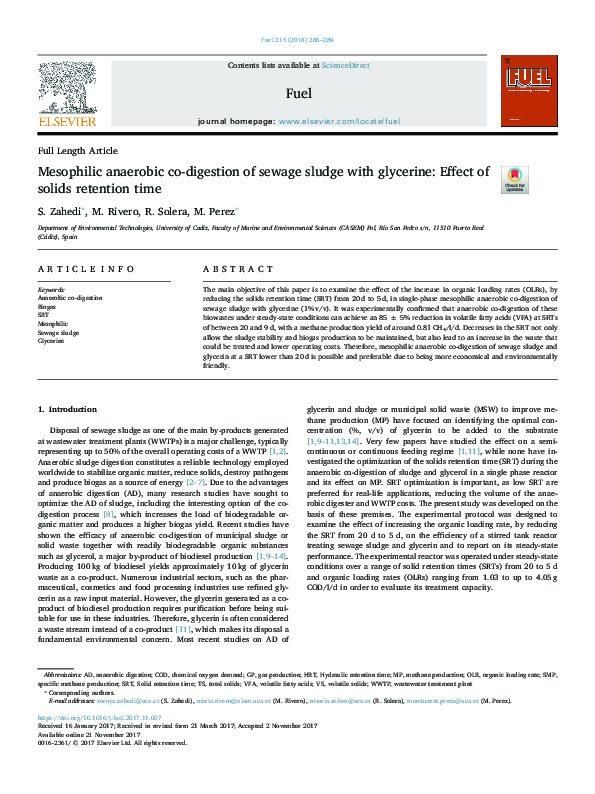 (PDF) Mesophilic anaerobic co-digestion of sewage sludge and a ...