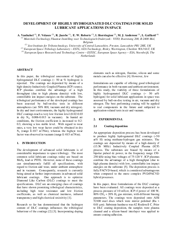 (PDF) Development of Highly Hydrogenated DLC Coatings for Solid ...