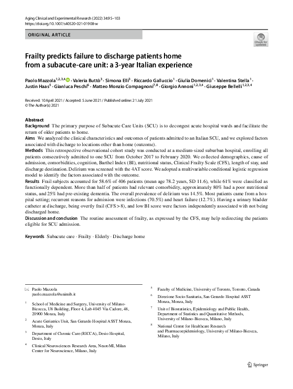 (PDF) Frailty predicts failure to discharge patients home from a ...
