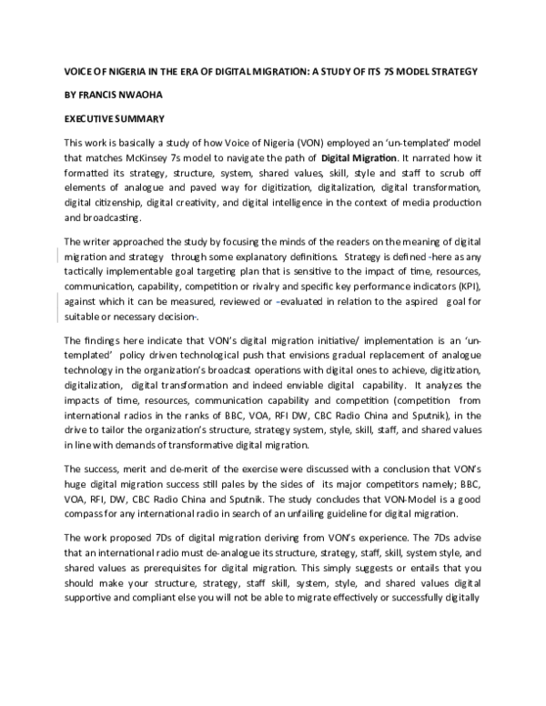 (DOC) FORMAT OF STRATEGIC DIGITAL MIGRATION IN THE INTERNATIONAL MEDIA ...