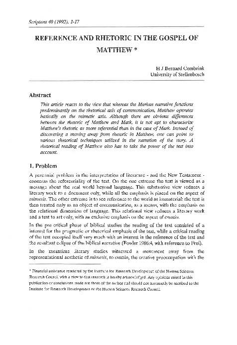 (PDF) Reference and Rhetoric in the Gospel of Matthew