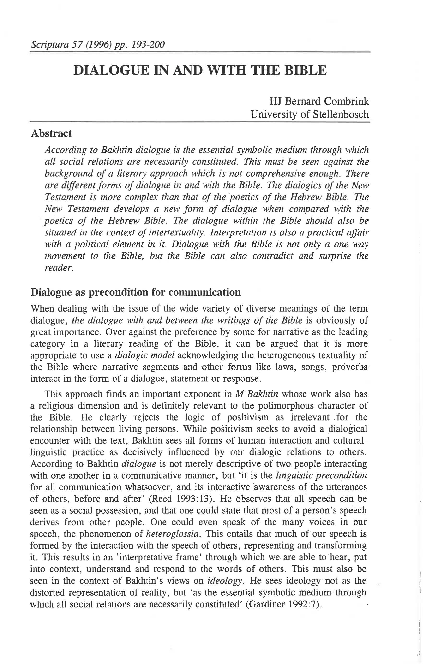 (PDF) Dialogue in and with the Bible