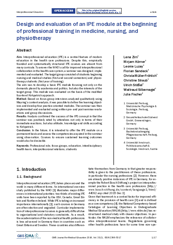 (PDF) Design and evaluation of an IPE module at the beginning of ...