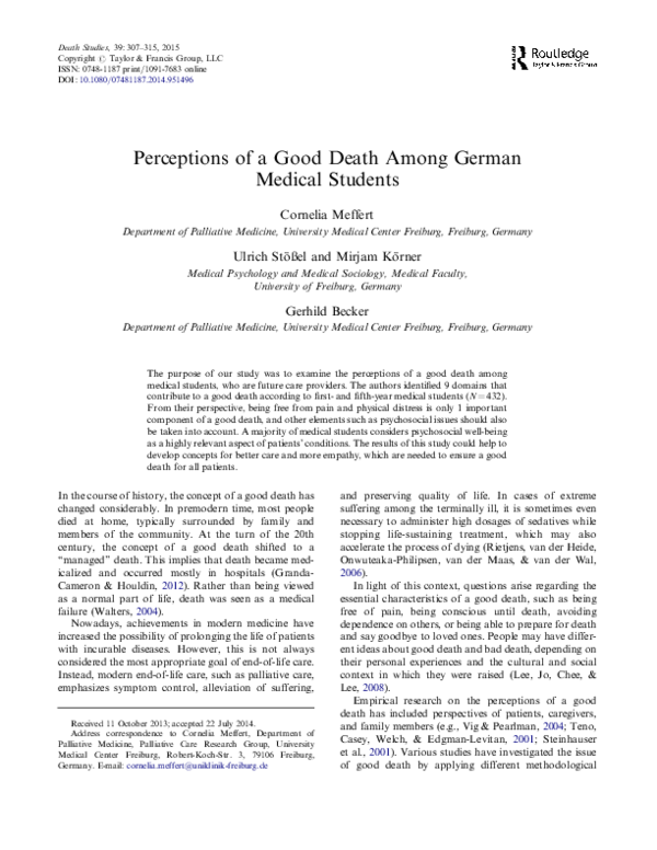 (PDF) Perceptions of a Good Death Among German Medical Students