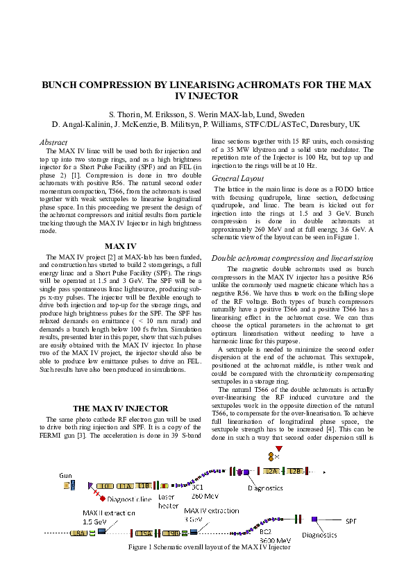(DOC) Bunch Compression by Linearising Achromats for the MAX IV Injector
