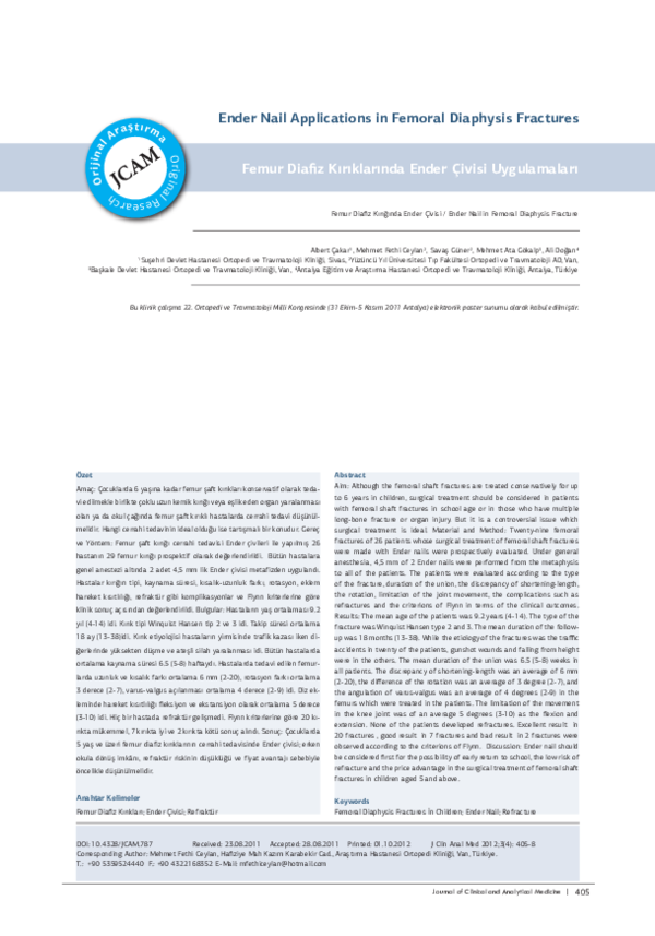 (PDF) Ender Nail Applications in Femoral Diaphysis Fractures