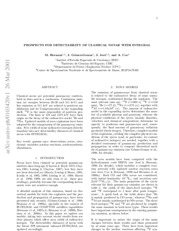 (PDF) Prospects for detectability of classical novae with INTEGRAL