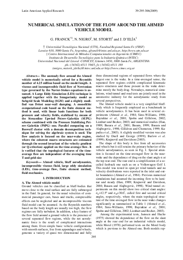 (PDF) Numerical simulation of the flow around the ahmed vehicle model