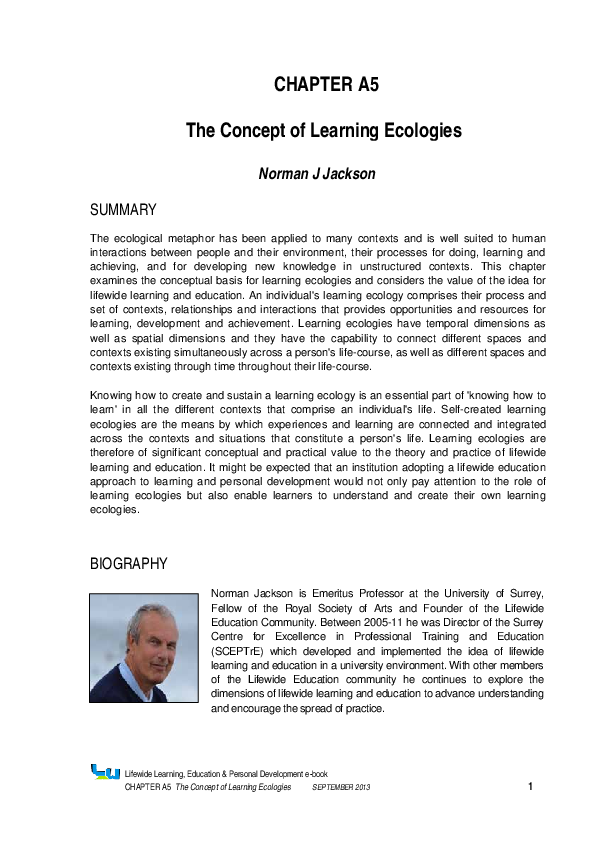 (PDF) CHAPTER A5 The Concept of Learning Ecologies