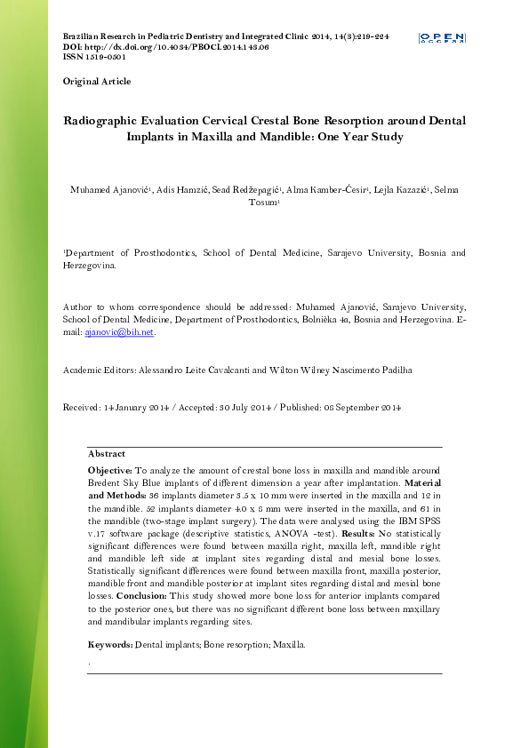 (PDF) Radiographic Evaluation Cervical Crestal Bone Resorption around ...