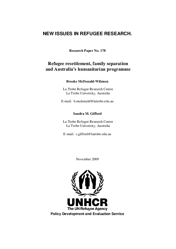 (PDF) Refugee resettlement, family separation and Australia's ...