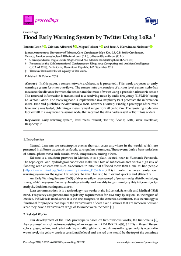 (PDF) Flood Early Warning System by Twitter Using LoRa | jose nolasco - Academia.edu