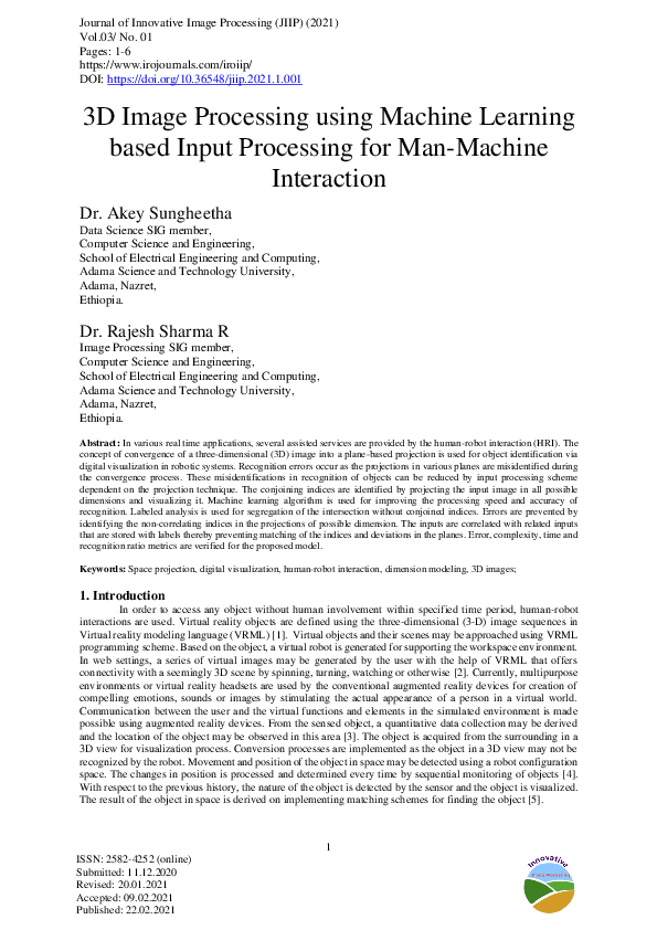 (PDF) 3D Image Processing using Machine Learning based Input Processing for Man-Machine Interaction