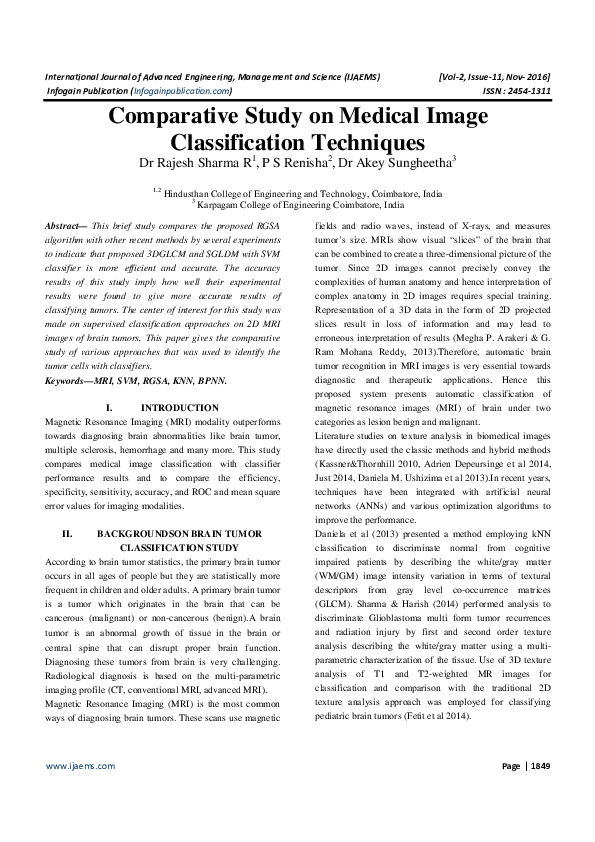 (PDF) Comparative Study on Medical Image Classification Techniques ...