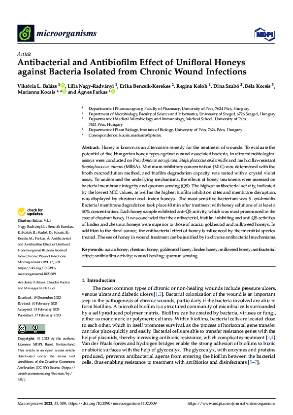 (PDF) Antibacterial and Antibiofilm Effect of Unifloral Honeys against Bacteria Isolated from ...
