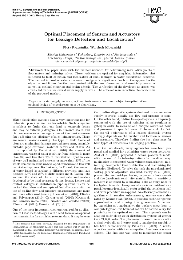 (PDF) Optimal Placement of Sensors and Actuators for Leakage Detection and Localization*