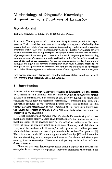 (PDF) Methodology of Diagnostic Knowledge Acquisition from Databases of Examples