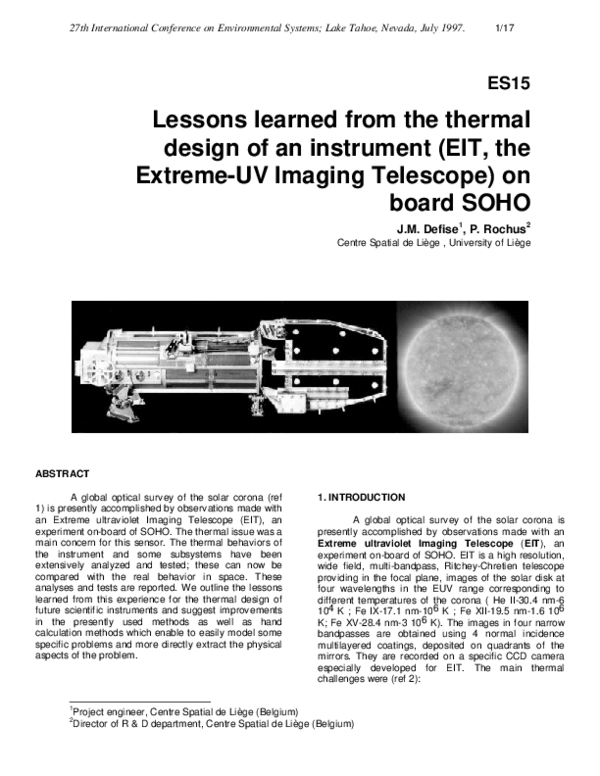 (PDF) Lessons Learned from the Thermal Design of an Instrument (EIT ...