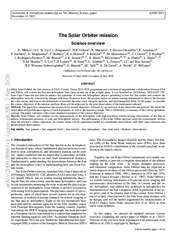 (PDF) The Solar Orbiter mission. Science overview
