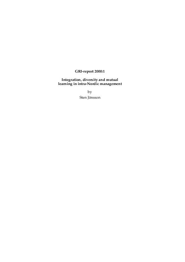 (PDF) Integration, diversity and mutual learning in intra-Nordic management