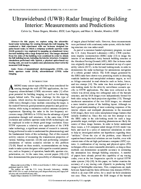 Pdf Ultrawideband Uwb Radar Imaging Of Building Interior Measurements And Predictions