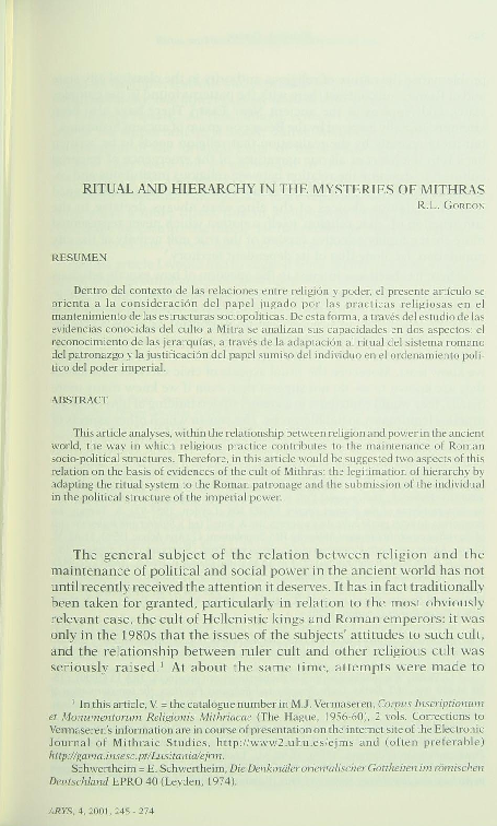 (PDF) Ritual and hierarchy in the mysteries of Mithras