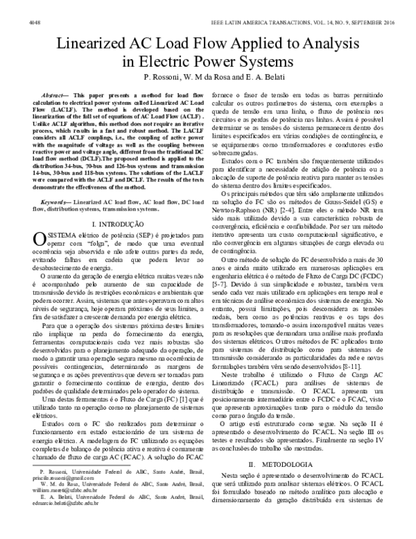 (PDF) Linearized AC Load Flow Applied to Analysis in Electric Power Systems