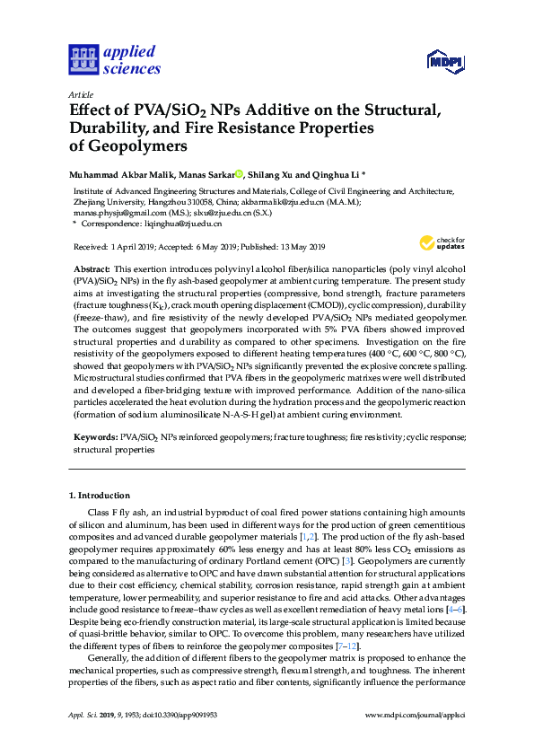 (PDF) Effect of PVA/SiO2 NPs Additive on the Structural, Durability ...